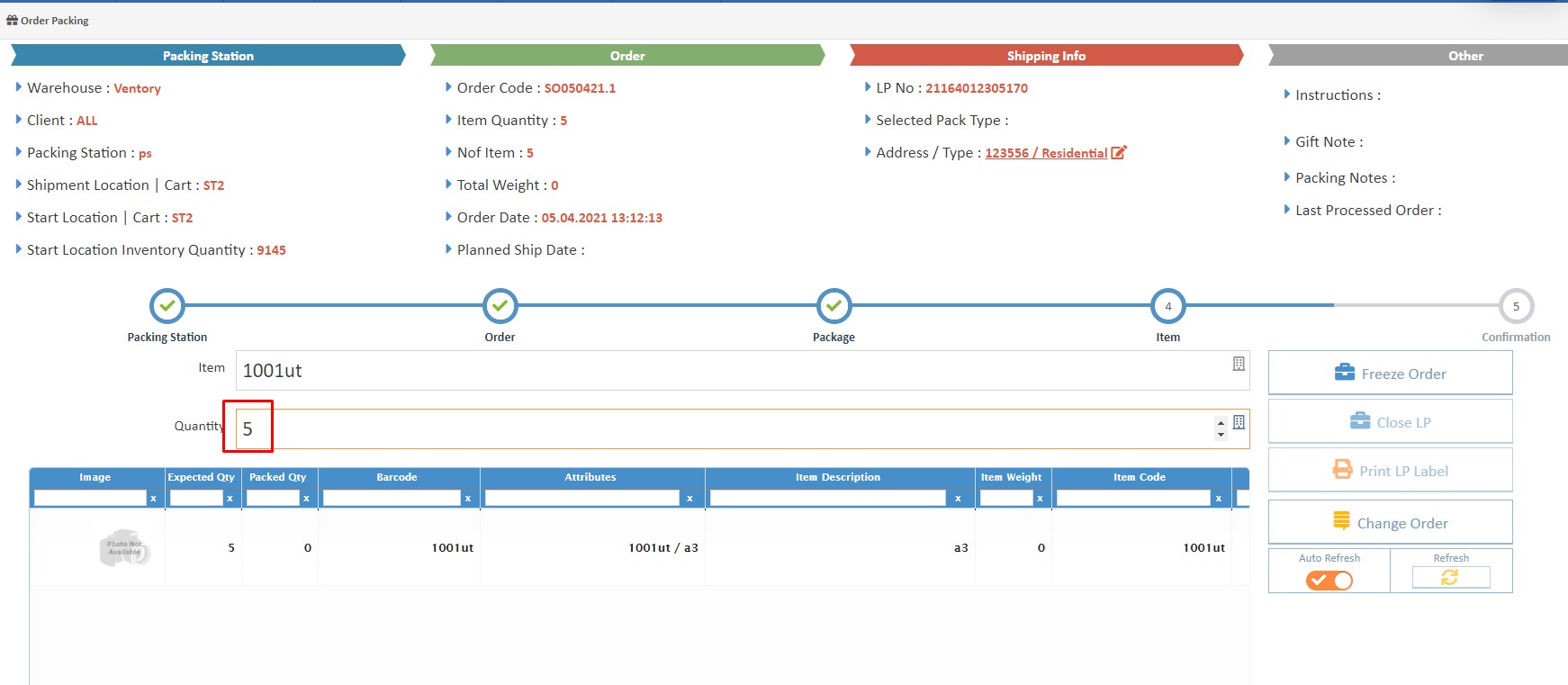 Entering The Packing Quantities During Packing