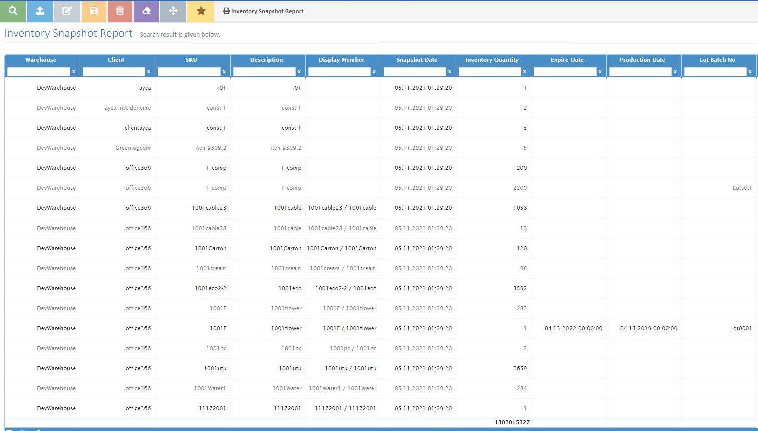 Inventory Snapshot Report