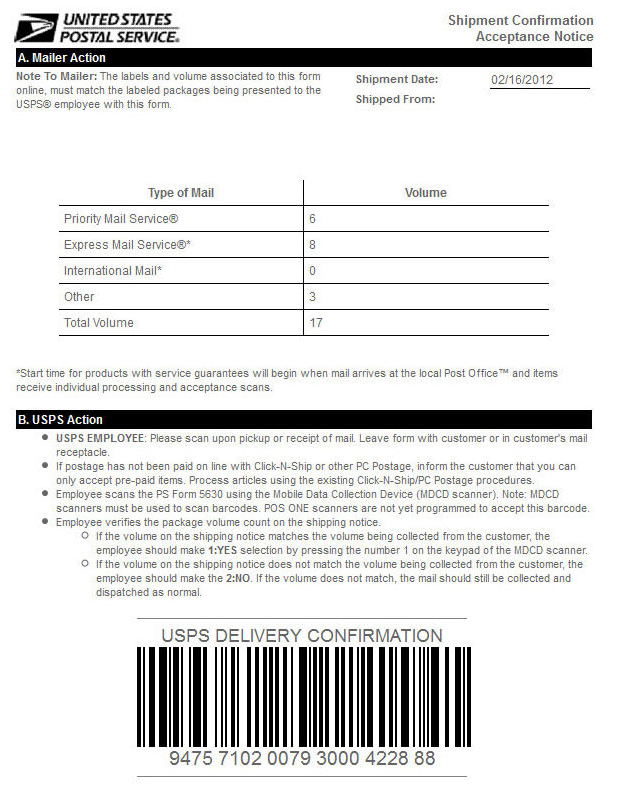 USPS - End of Day Report