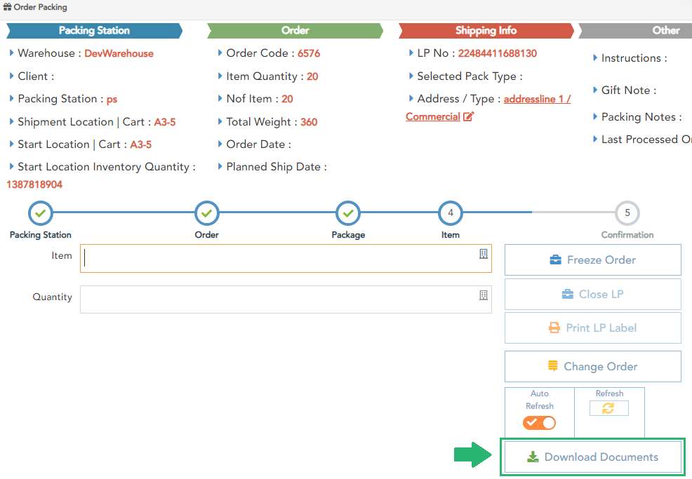 Download Documents from Packing Screen